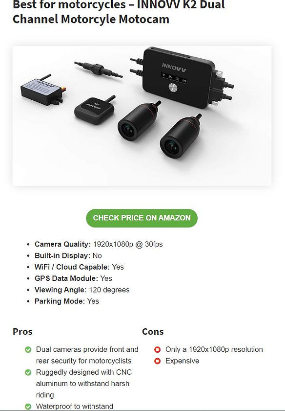 Best for motorcycles – INNOVV K2 Dual Channel Motorcycle Motocam ...